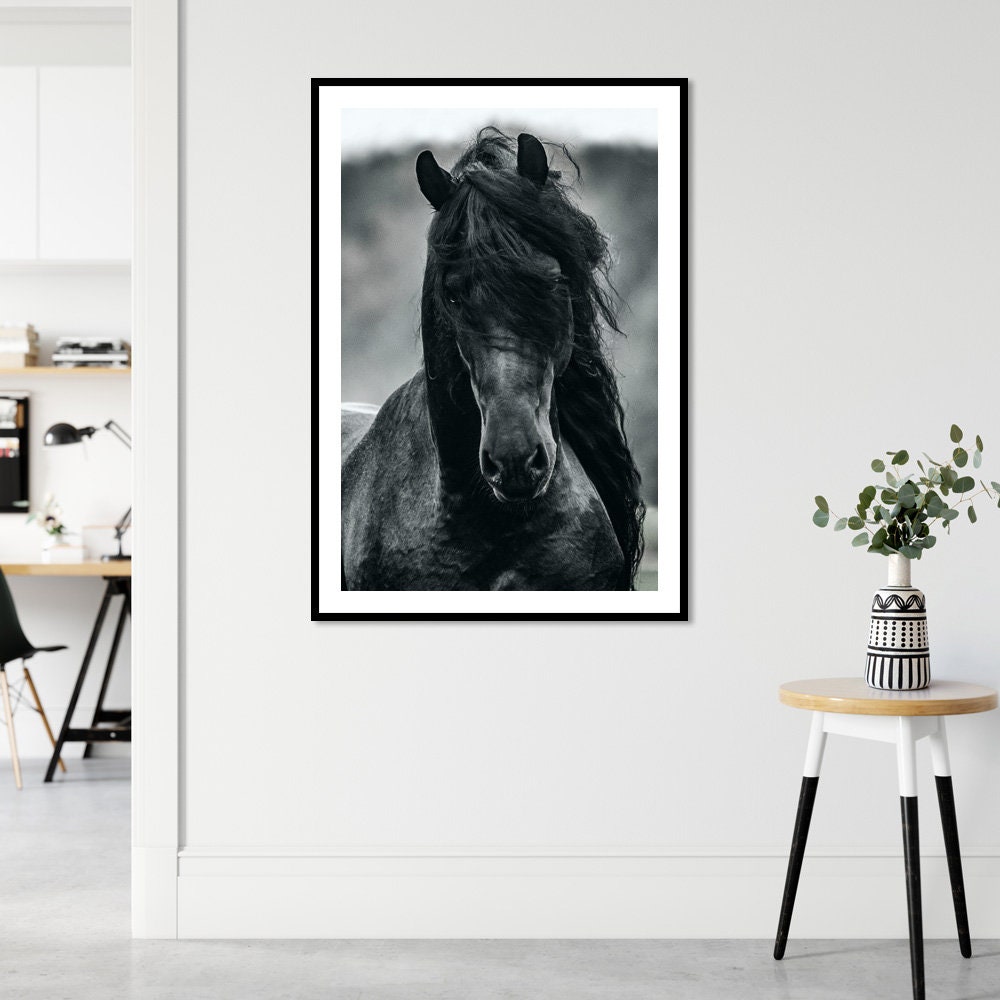 Friesian Horse, Canvas Art Print, Paper Print, Black Beauty, Animal Art ...