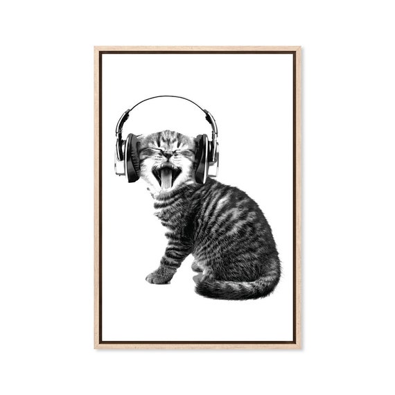 Cool Cat Canvas Art Print Paper Print Animal Headphones - Etsy Australia