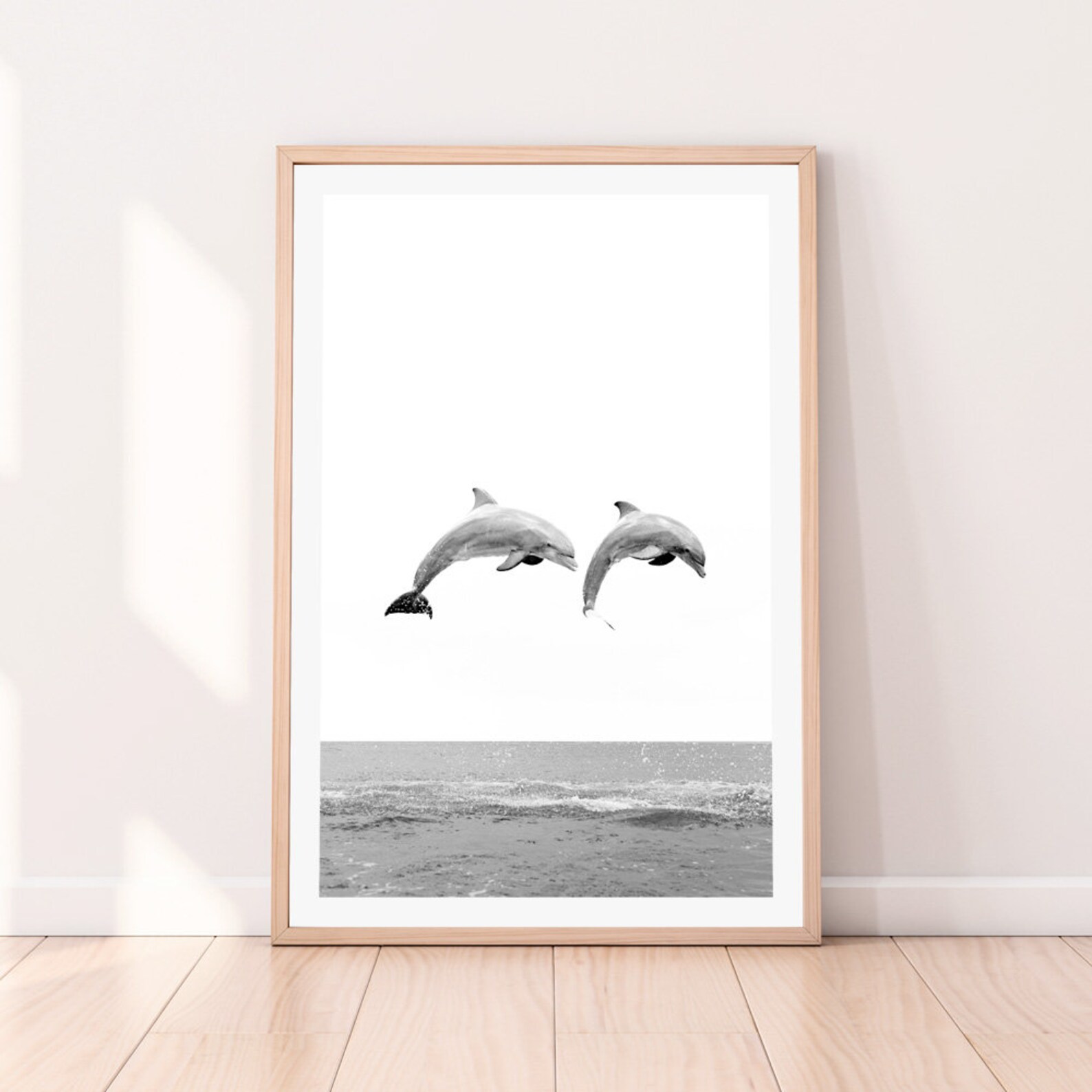 Two Dolphins, Canvas Art Print, Paper Print, Black White Art, Animal ...