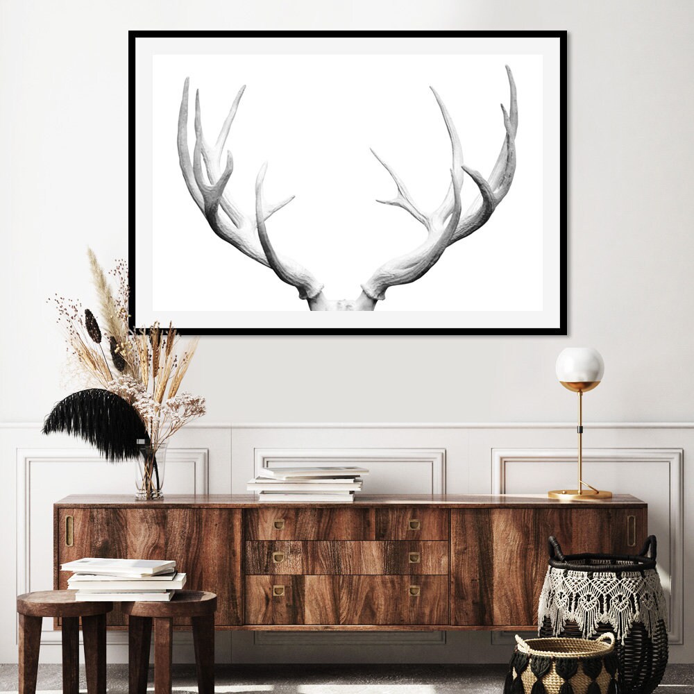 Deer Antlers Canvas Art Print Paper Print Monochrome Art | Etsy