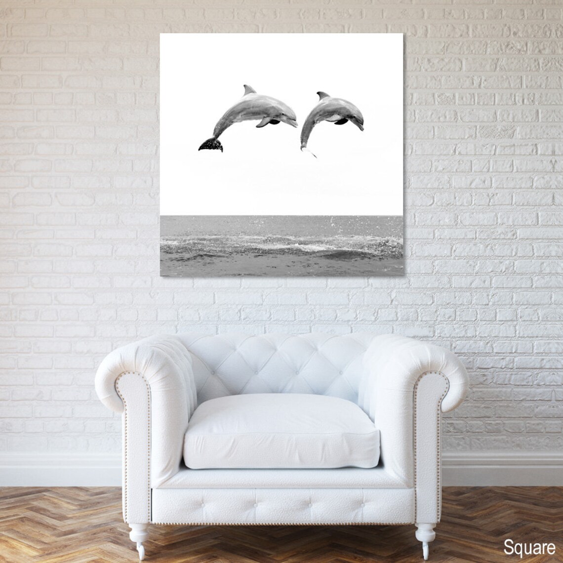 Two Dolphins, Canvas Art Print, Paper Print, Black White Art, Animal ...