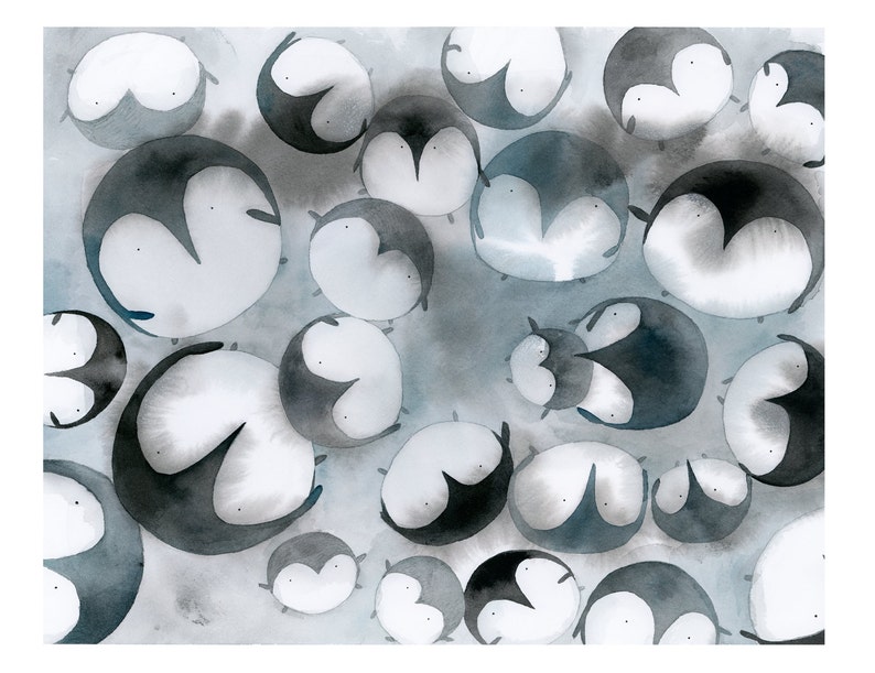 Penguin Huddle Art Print Wall Art 8x10 Illustration Kids | Etsy