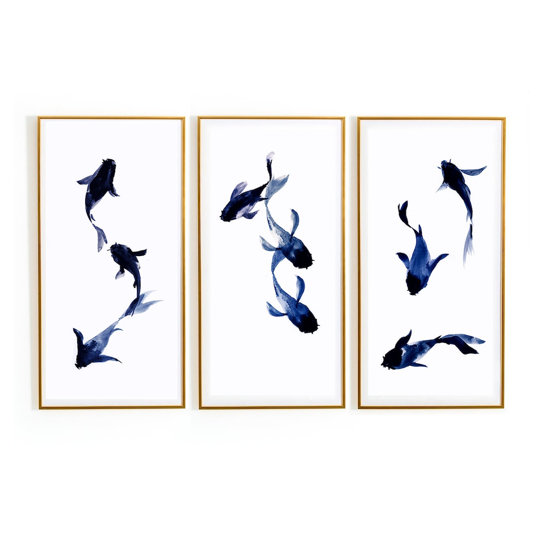 Blue Swim Three Panel by Jess Engle | Wall Art - Etsy