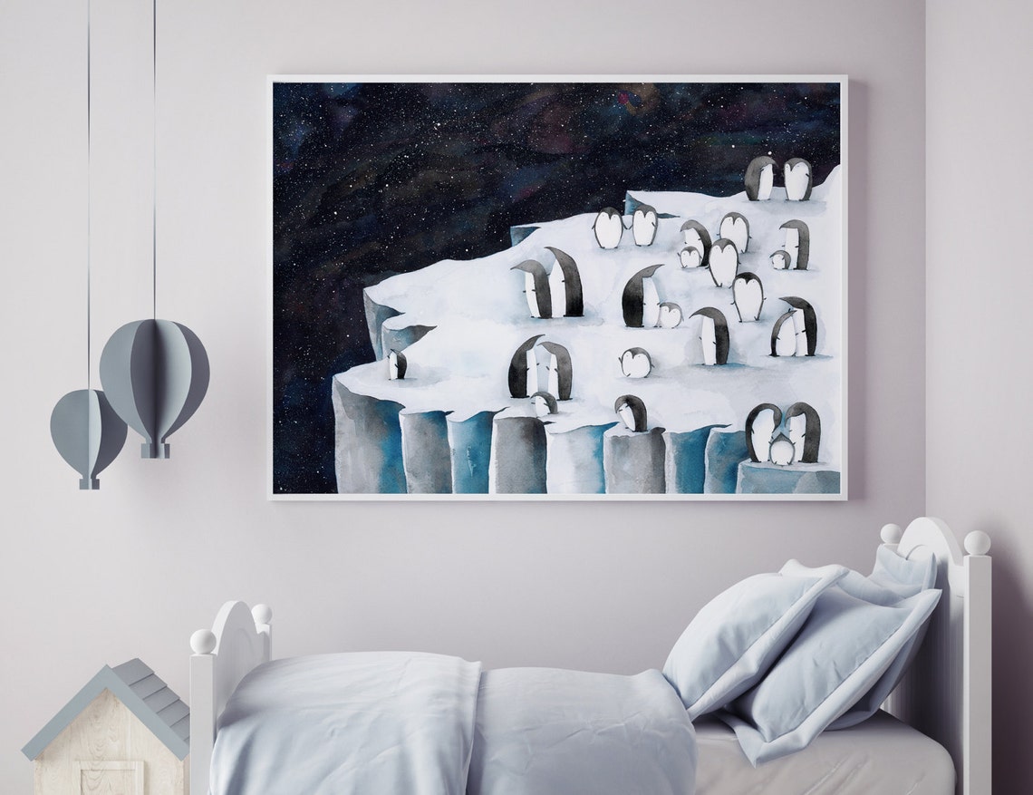 Penguin Galaxy Art Print Wall Art Children's - Etsy
