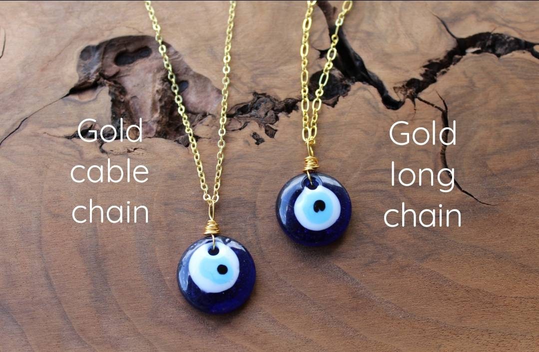 Evil eye necklace blue evil eye gold silver necklace | Etsy