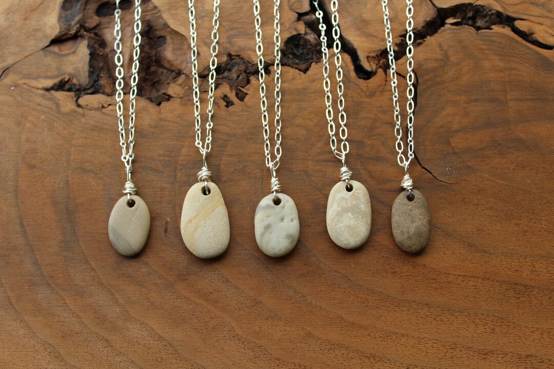 River Rock Necklace, Beach Pebble, Nature Lover, Silver Necklace ...
