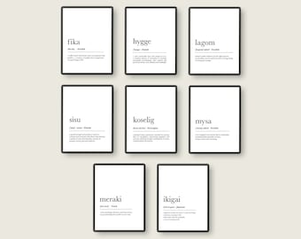 Scandinavian Word Definition Prints Set of 4, Nordic Wall Art ...