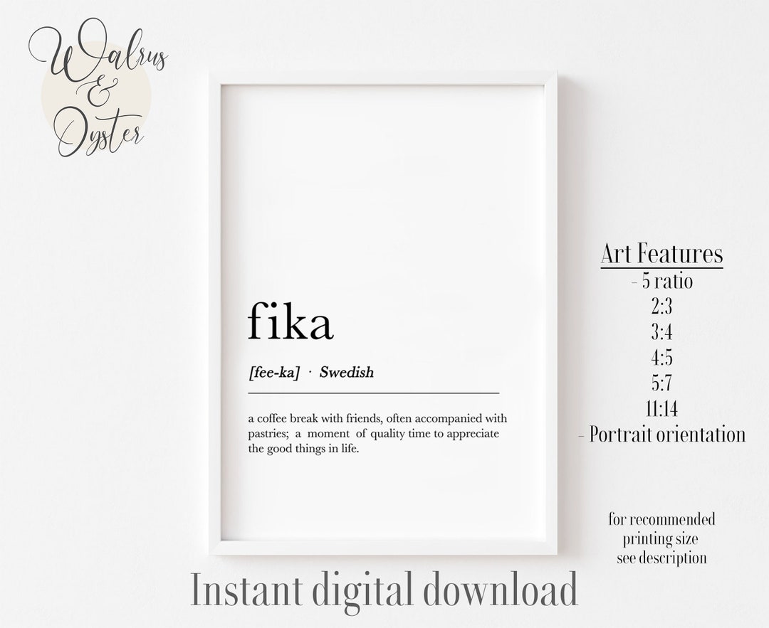 Fika Definition Wall Art, Nordic Definition Print, Swedish Fika Poster ...