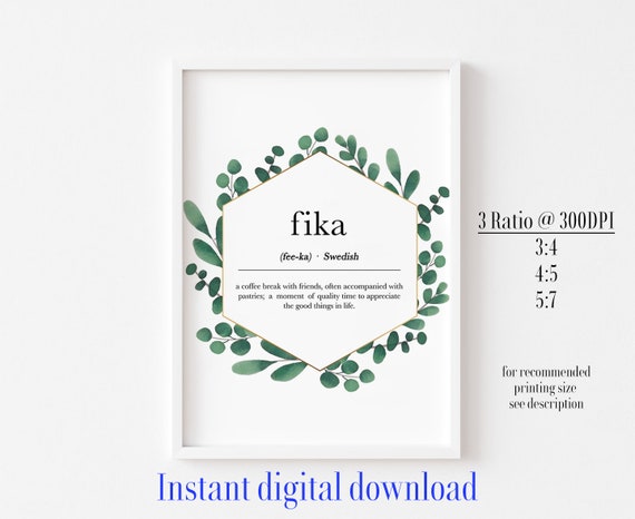 Fika Definition Wall Art Nordic Definition Print Swedish | Etsy
