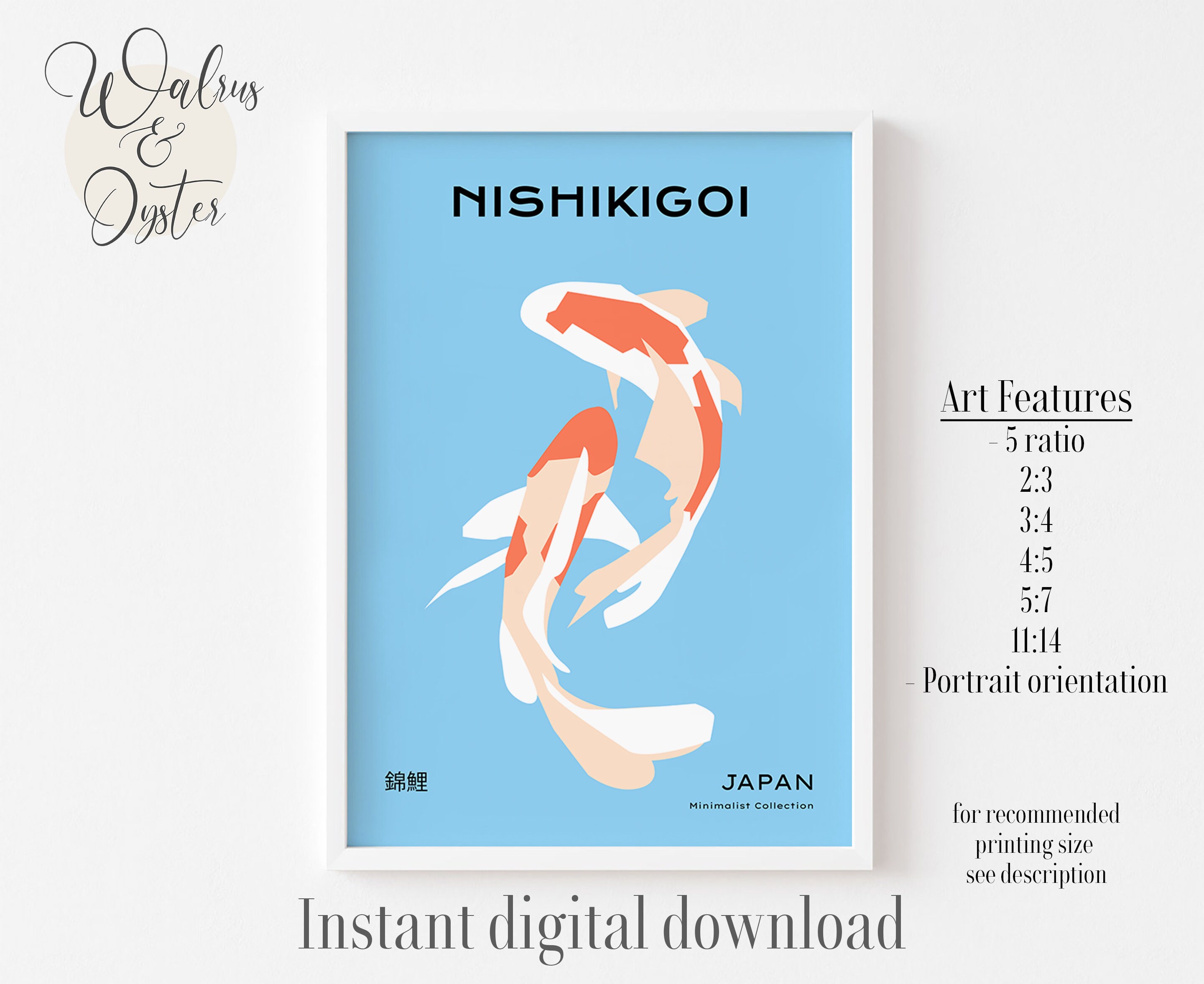 Minimalist Koi Fish Print Modern Koi Carp Poster Pastel - Etsy