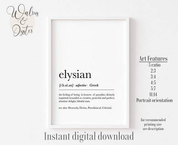 Elysian Definition Print Wall Art Greek Definition Greece - Etsy