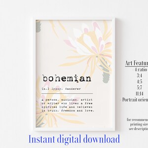 Bohemian Definition Print, Definition Print, Bohemian Wall Art, Boho ...