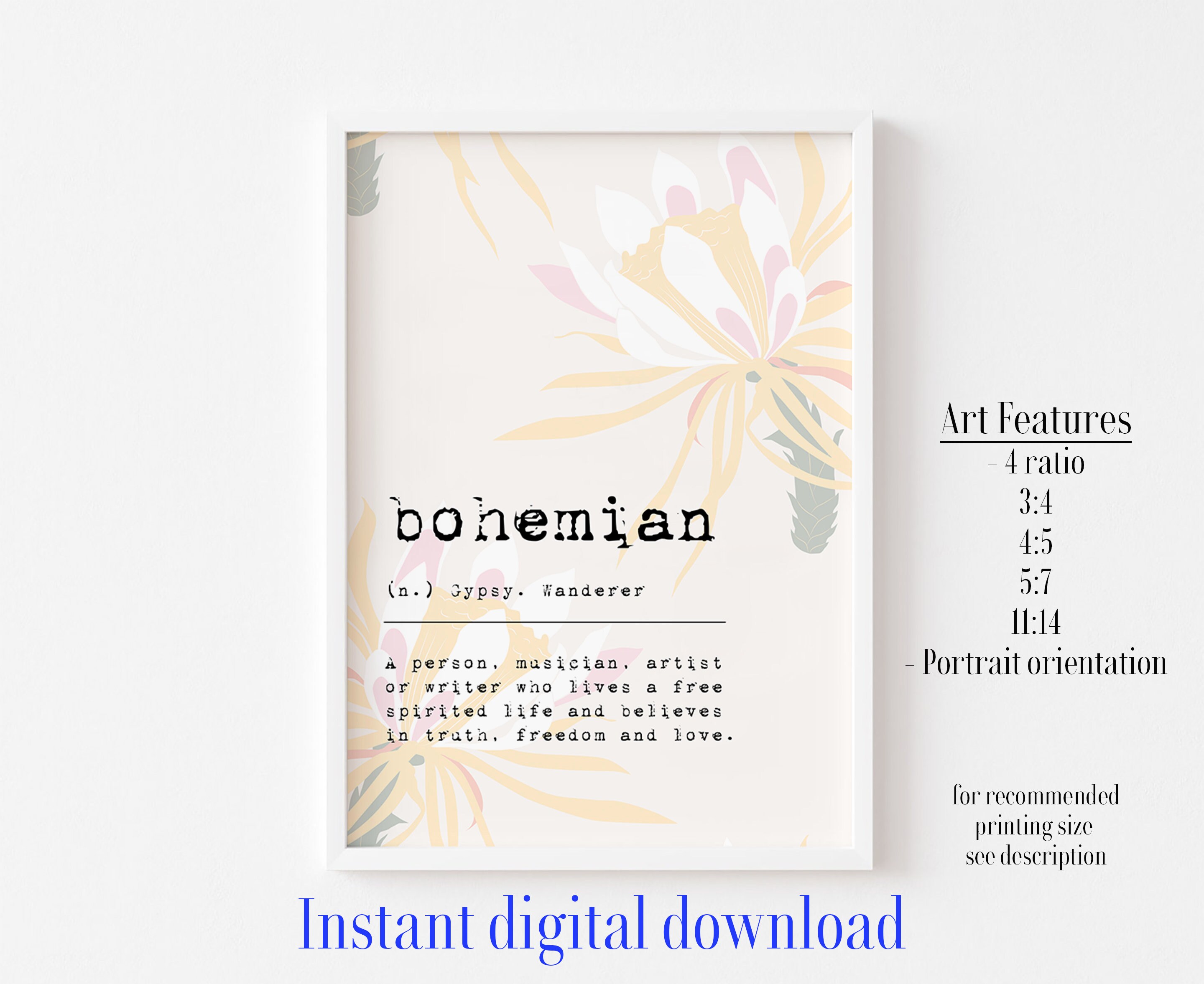 Bohemian Definition Print, Definition Print, Bohemian Wall Art, Boho ...