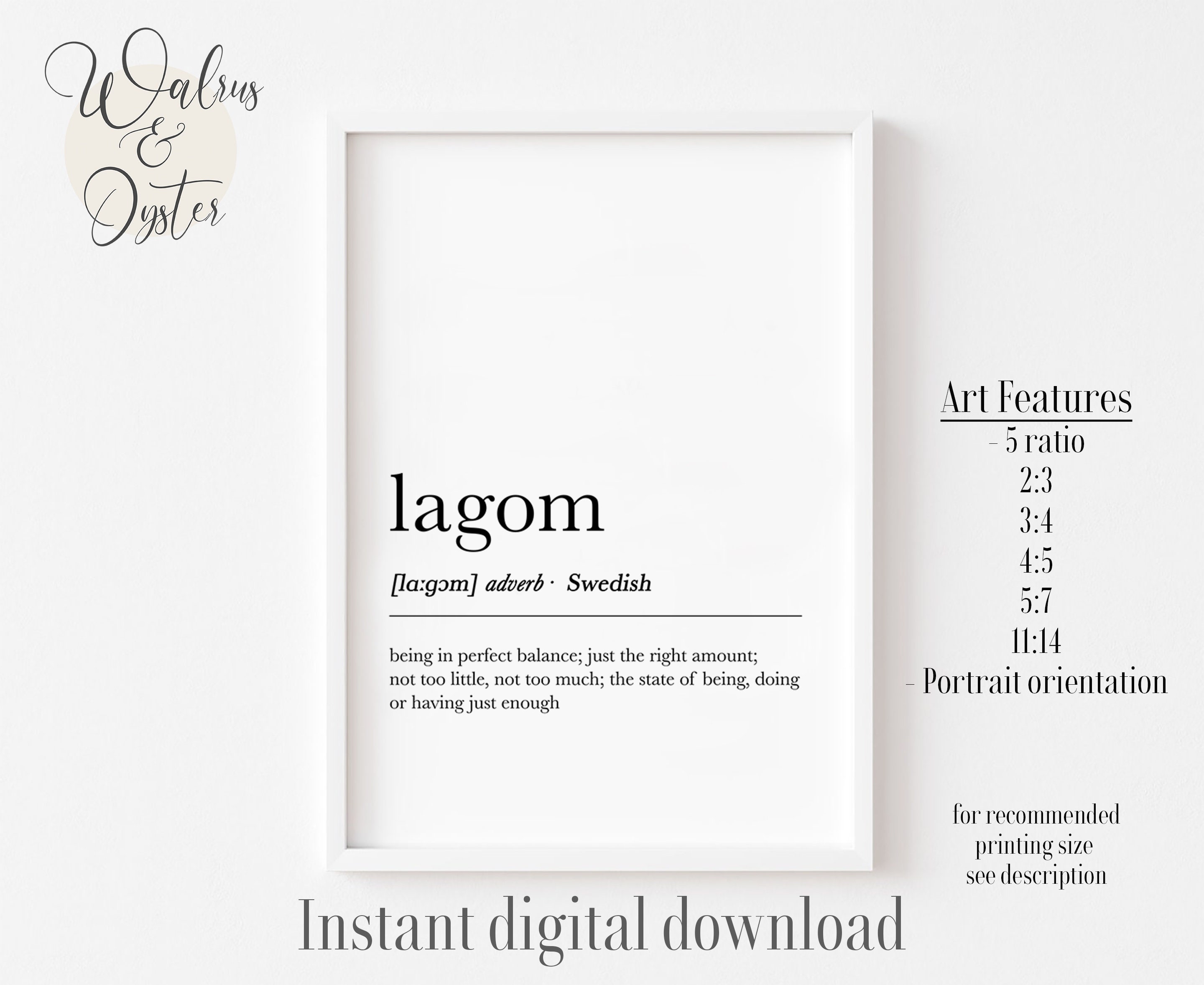 Lagom Definition - Wall Art, Nordic Definition - Swedish Lagom, Lagom ...