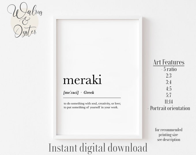 Meraki Definition Prints, Greek Definition Wall Art, Motivational ...