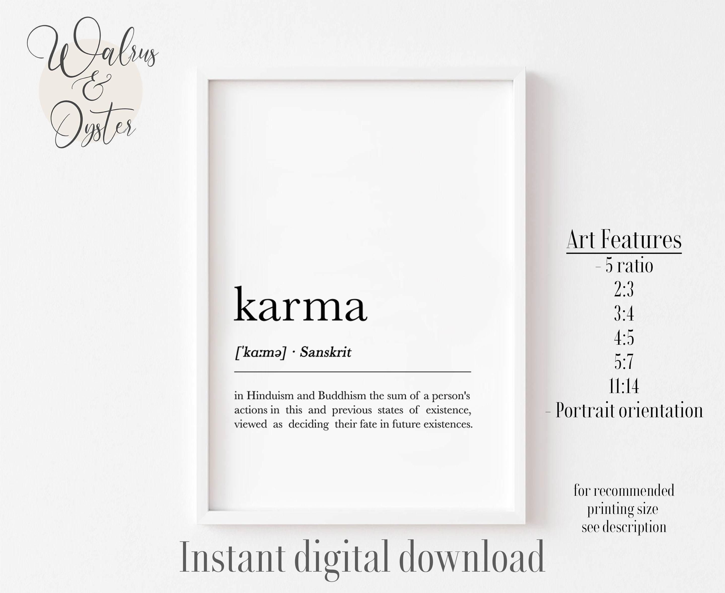Karma Definition Print, Printable Karma Wall Decor, Sanskrit Karma ...