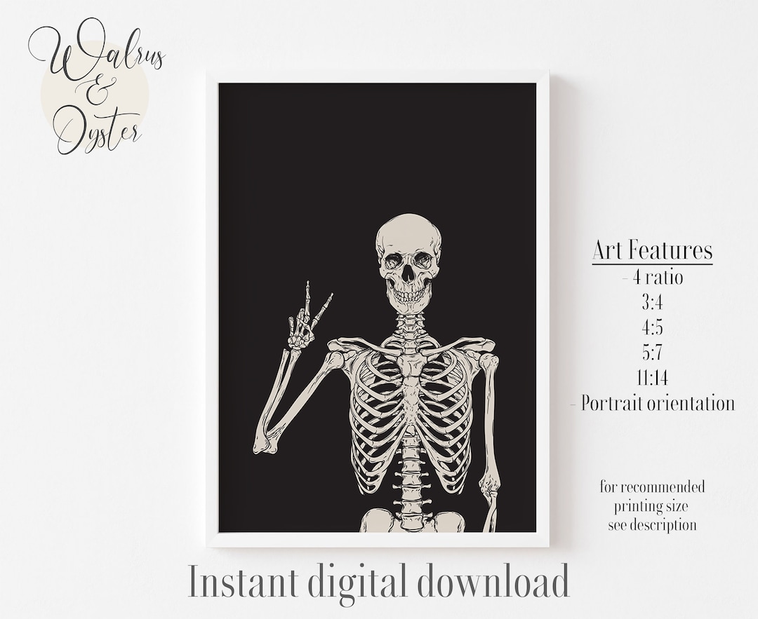 Skeleton Print, Printable Skeleton Art, Posing Skeleton, Skeleton Art ...