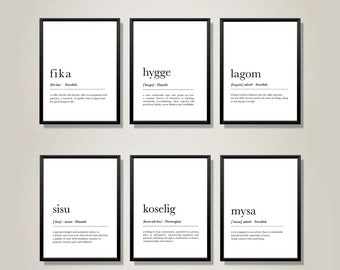 Scandinavian Word Definition Prints Set of 4, Nordic Wall Art ...