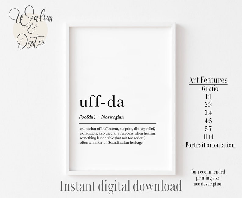 Uff Da Definition Print: Norwegian Nordic Wall Art (digital Download ...