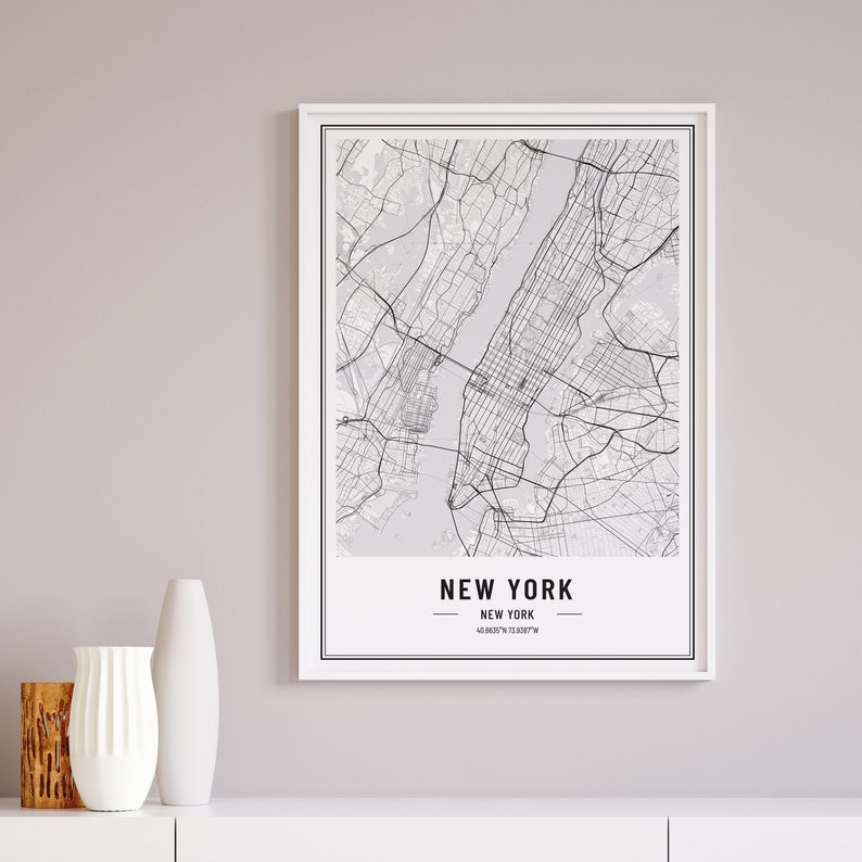 NYC Map Print: Black and White Minimalist New York Poster (digital ...