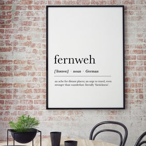 Fernweh Definition Print, Nordic Definition, Nordic Decor, Travel Word ...