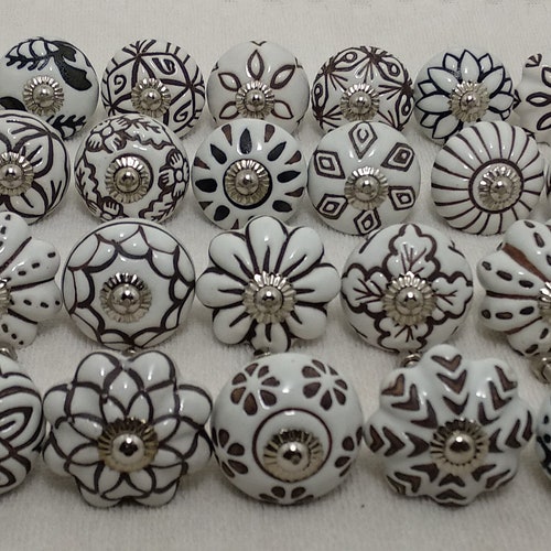 Black & White Ceramic Knobs Kitchen Cabinet Drawer Knobs - Etsy