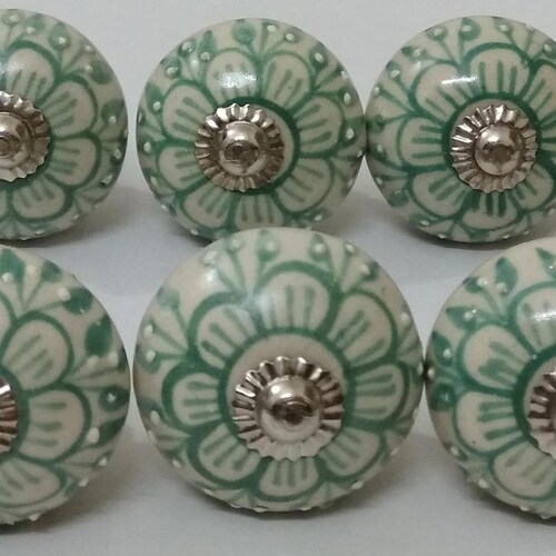 Green Color Flower Design Ceramic Knobs Handpainted Ceramic - Etsy