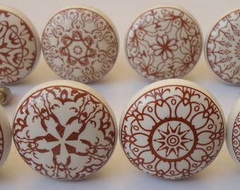 Red & White Ceramic Knobs Kitchen Cabinet Drawer Knobs Hardware Knobs Handmade Knobs Cabinet ...