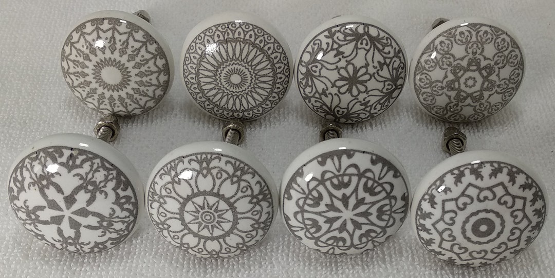 Grey & White Ceramic Knobs Kitchen Cabinet Drawer Knobs - Etsy