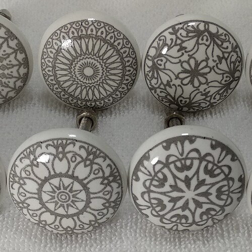 Grey & White Ceramic Knobs Ceramic Door Knobs Kitchen Cabinet - Etsy