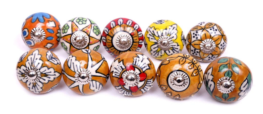 Mango Yellow Color Ceramic Knobs Handpainted Kitchen Cabinet Drawer Pulls Handmade Ceramic Door ...