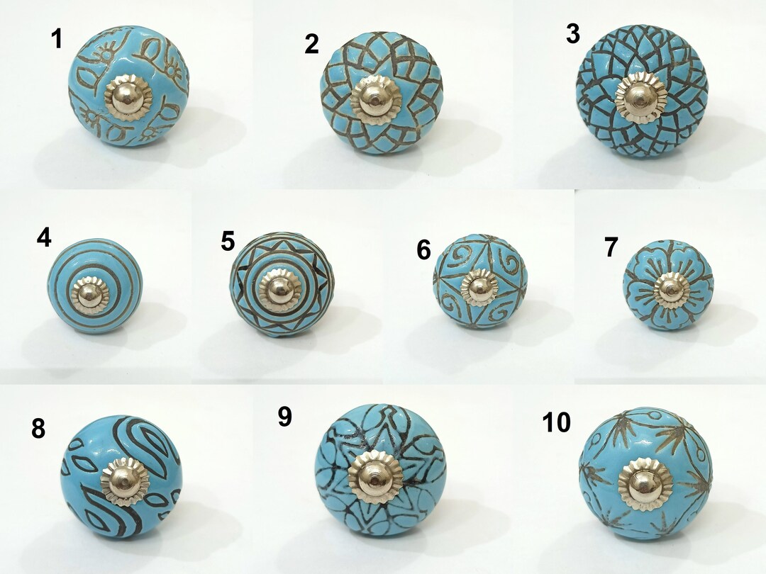 Sky Blue Vintage Style Ceramic Knobs Handmade Hand Painted Kitchen Cabinet Drawer Knobs Cabinet ...