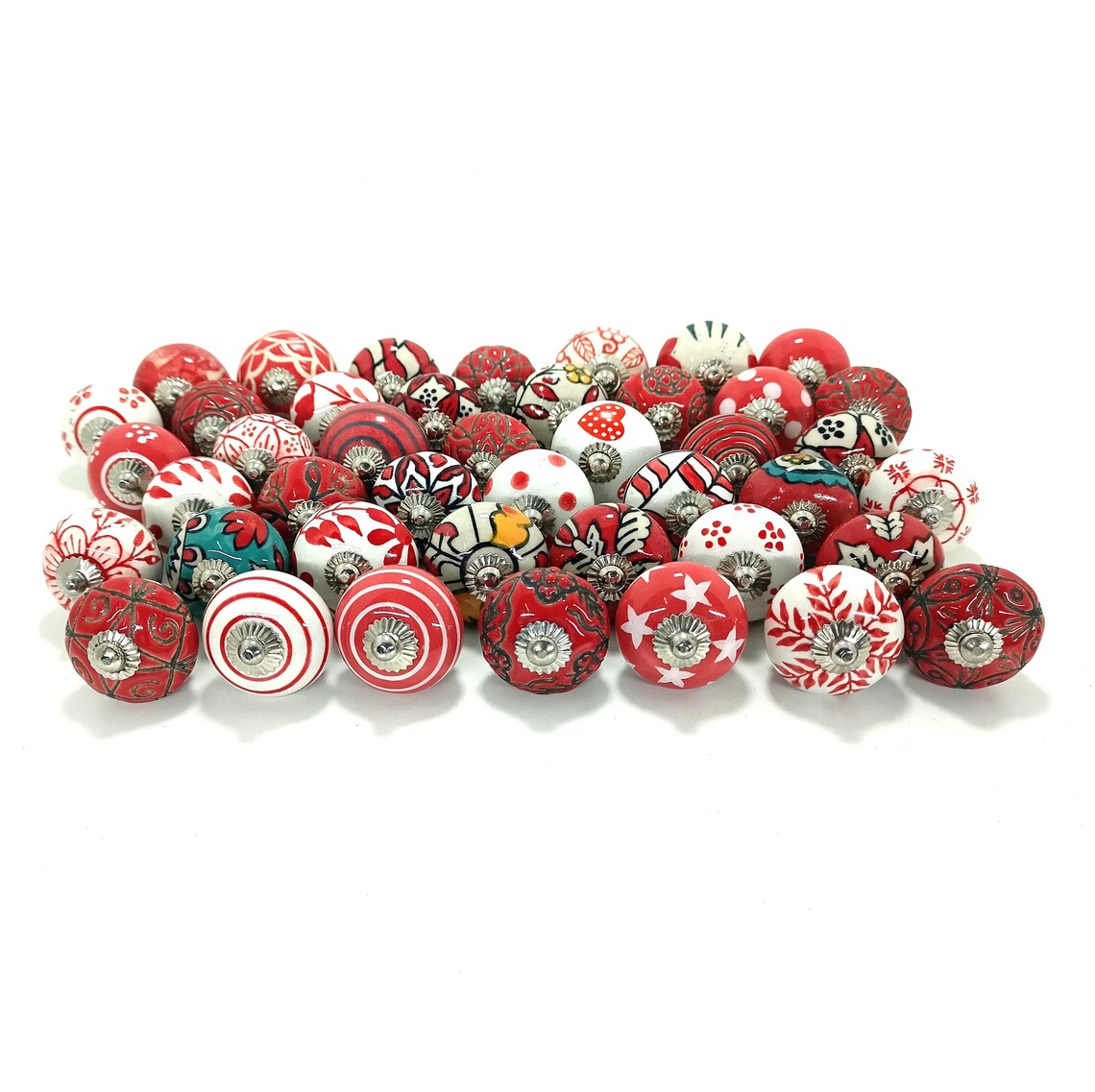 Hand Painted Red & White Ceramic Knobs, Kitchen Cabinet Hardware - Etsy