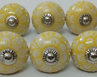 Yellow Color Mixed Flat Ceramic Knobs Kitchen Cabinet Drawer Knobs Ceramic Door Knobs Furniture ...