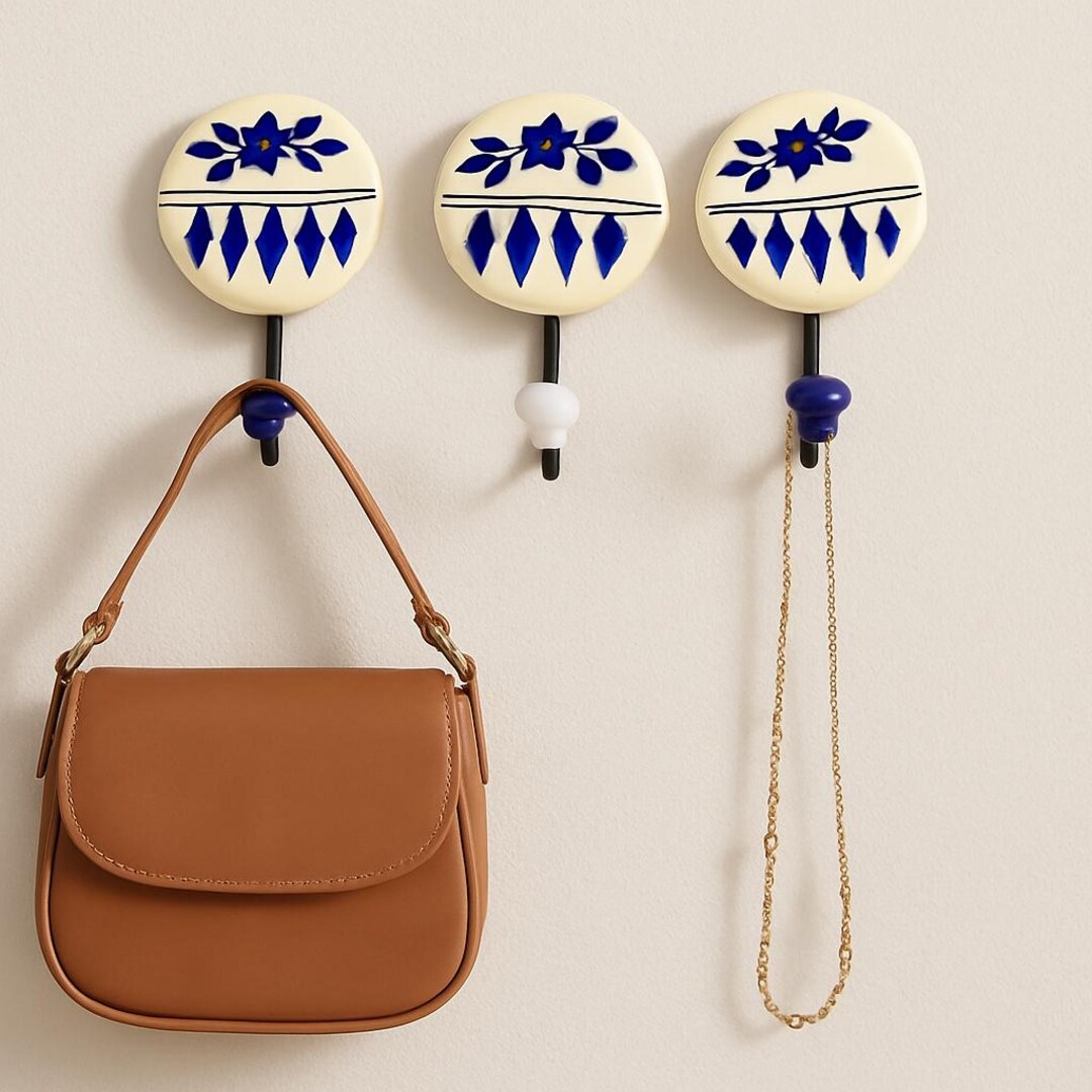 Blue Floral Handpainted Ceramic Hooks - Etsy