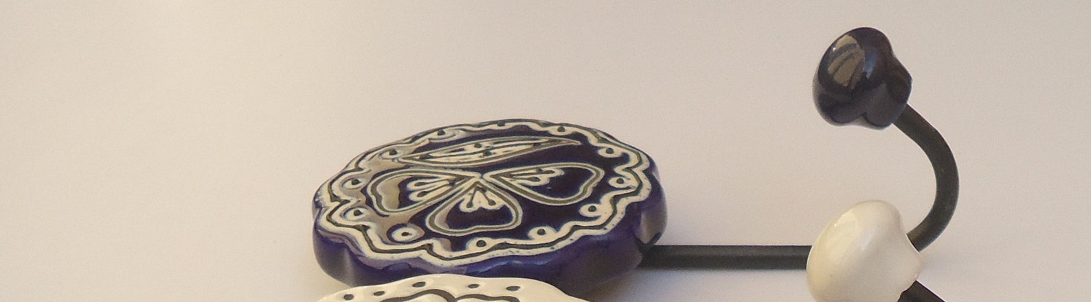 Blue Color Ceramic Wall Hooks Multi Color Handmade Handpainted Cabinet ...