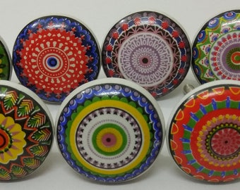 Multicolor Flower Design Ceramic Knobs Handpainted Knobs Kitchen Cabinet Drawer Puller Pulls ...