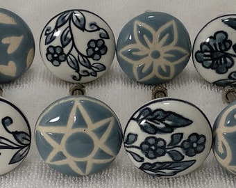 Grey & White Ceramic Knobs Kitchen Cabinet Drawer Knobs Hardware Knobs Handmade Knobs Cabinet ...