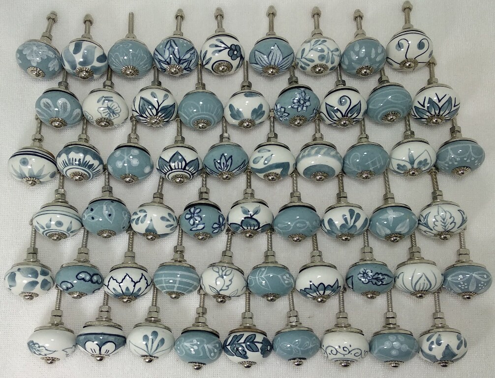 Grey and White Assorted Ceramic Knobs Handpainted Ceramic Door | Etsy