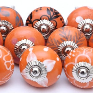 Emboss Orange Color Ceramic Knobs Handpainted Kitchen Cabinet Drawer ...