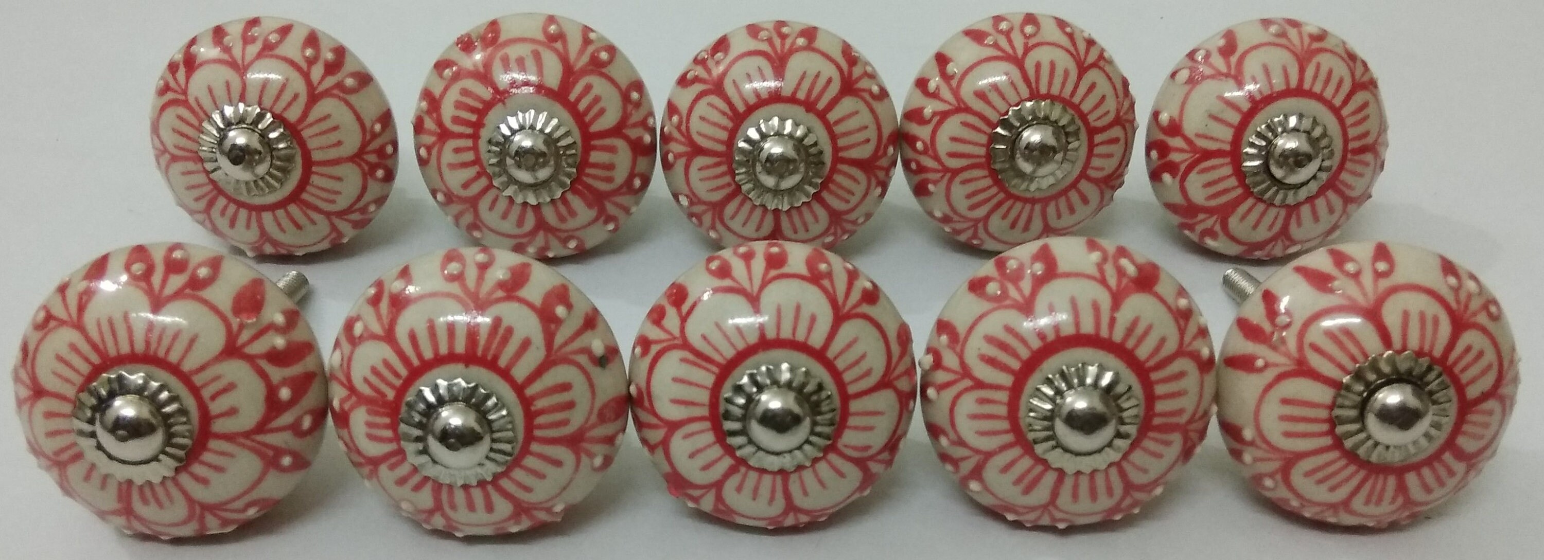 Red Color Flower Design Ceramic Knobs Handpainted Ceramic Door | Etsy