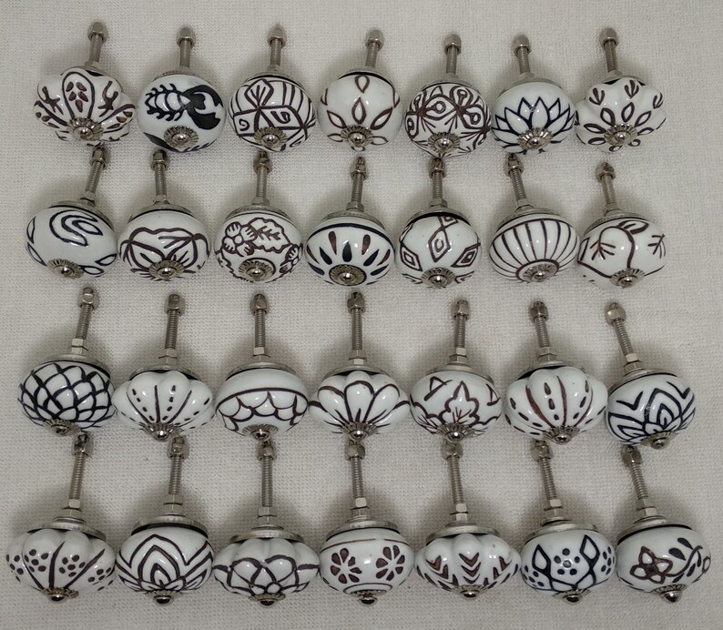 White Vintage Ceramic Knobs Handmade Knobs Kitchen Cabinet - Etsy