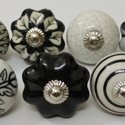 Grey and White Ceramic Knobs Kitchen Cabinet Drawer Pulls - Etsy