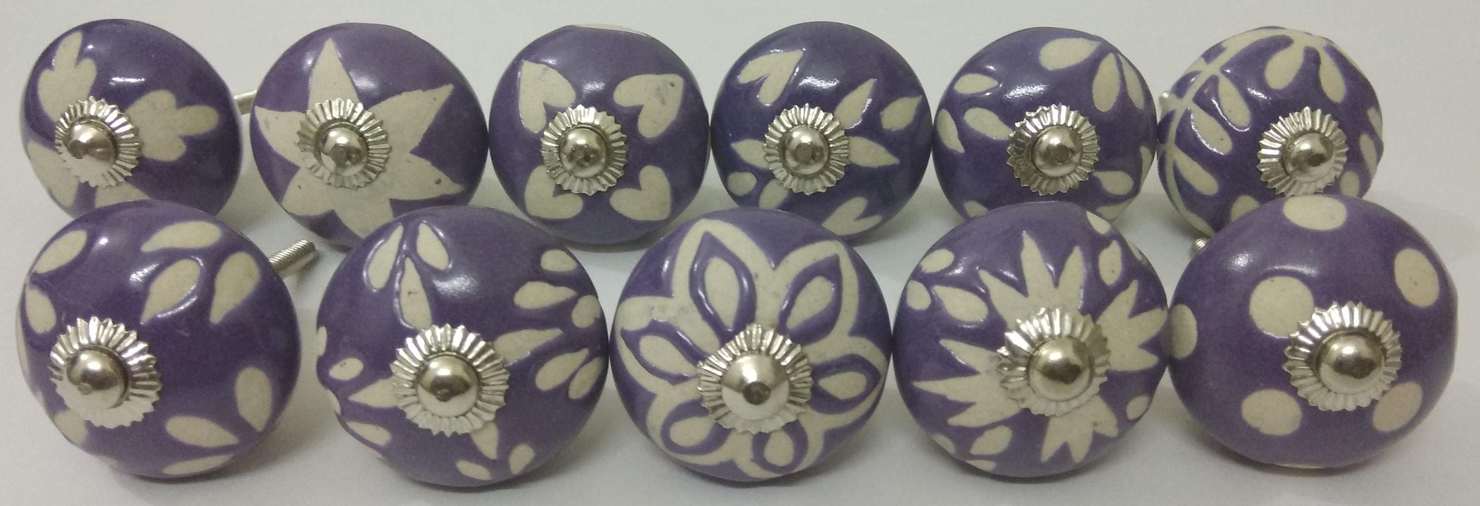 Purple Ceramic Knobs Handmade Vintage Look Kitchen Cabinet Knobs ...