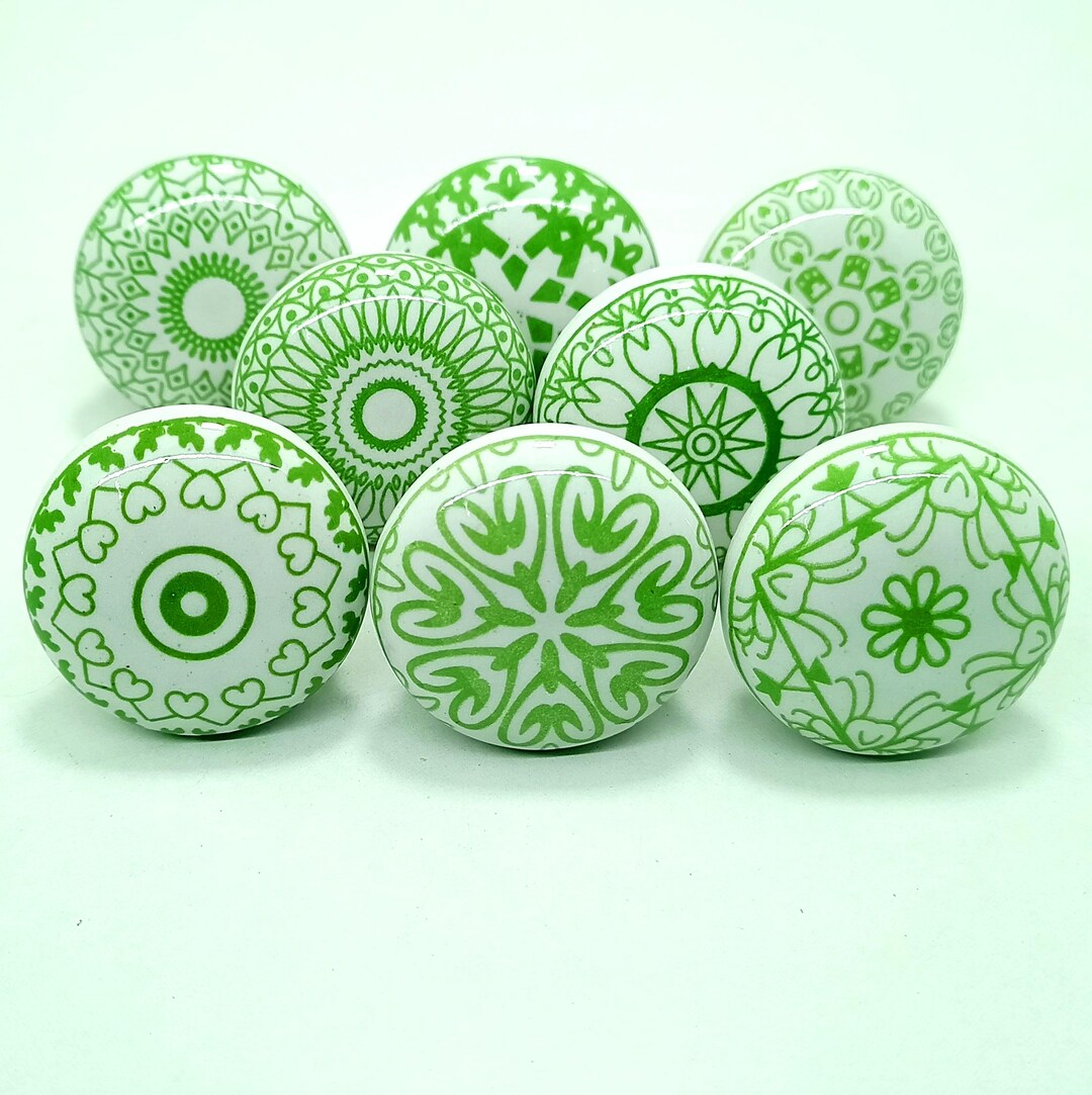 Handmade Ceramic Knobs, Green & White Kitchen Cabinet Hardware - Etsy