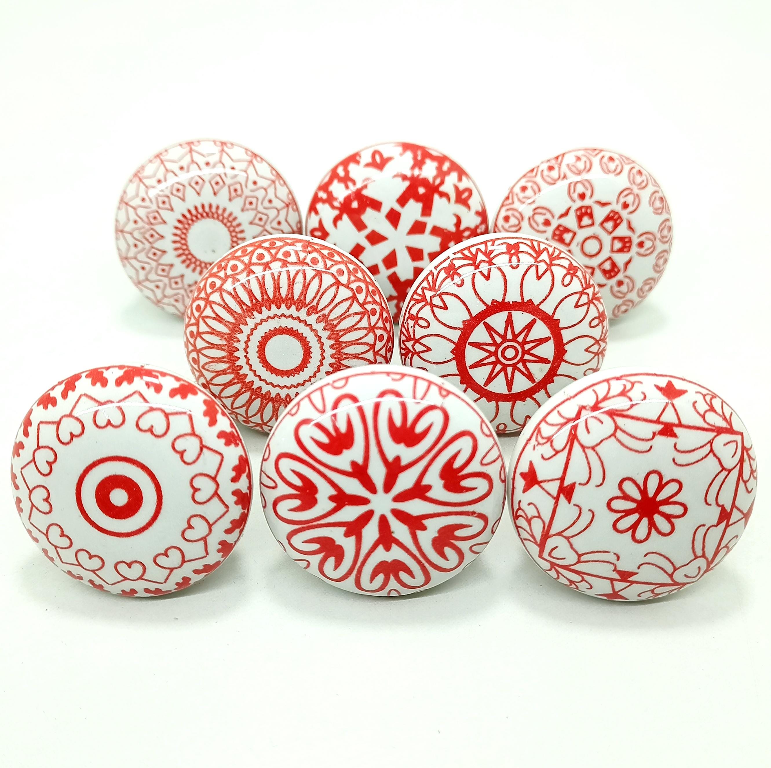 Red & White Ceramic Knobs Kitchen Cabinet Drawer Knobs Hardware Knobs ...