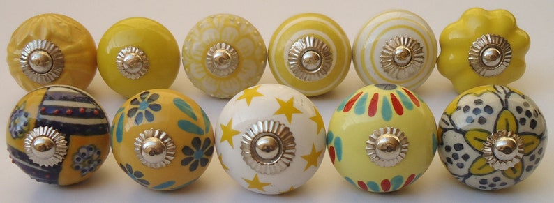 Yellow Color Mixed Assorted Design Ceramic Knobs Kitchen - Etsy
