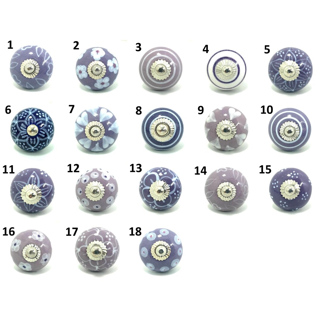 Purple Ceramic Hand Painted Knobs Drawer Pulls Cabinet Knobs Home Decor ...