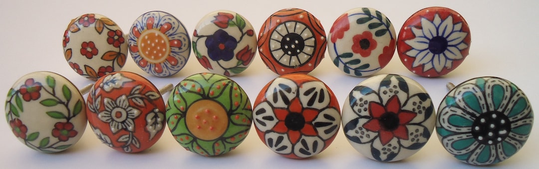 Multicolor Flower Design Ceramic Knobs Handpainted Knobs Kitchen Cabinet Drawer Puller Pulls ...