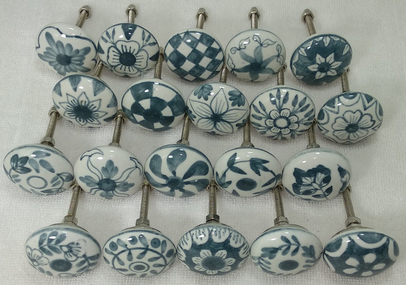 Grey & White Ceramic Knobs Handpainted Handmade Ceramic Door - Etsy